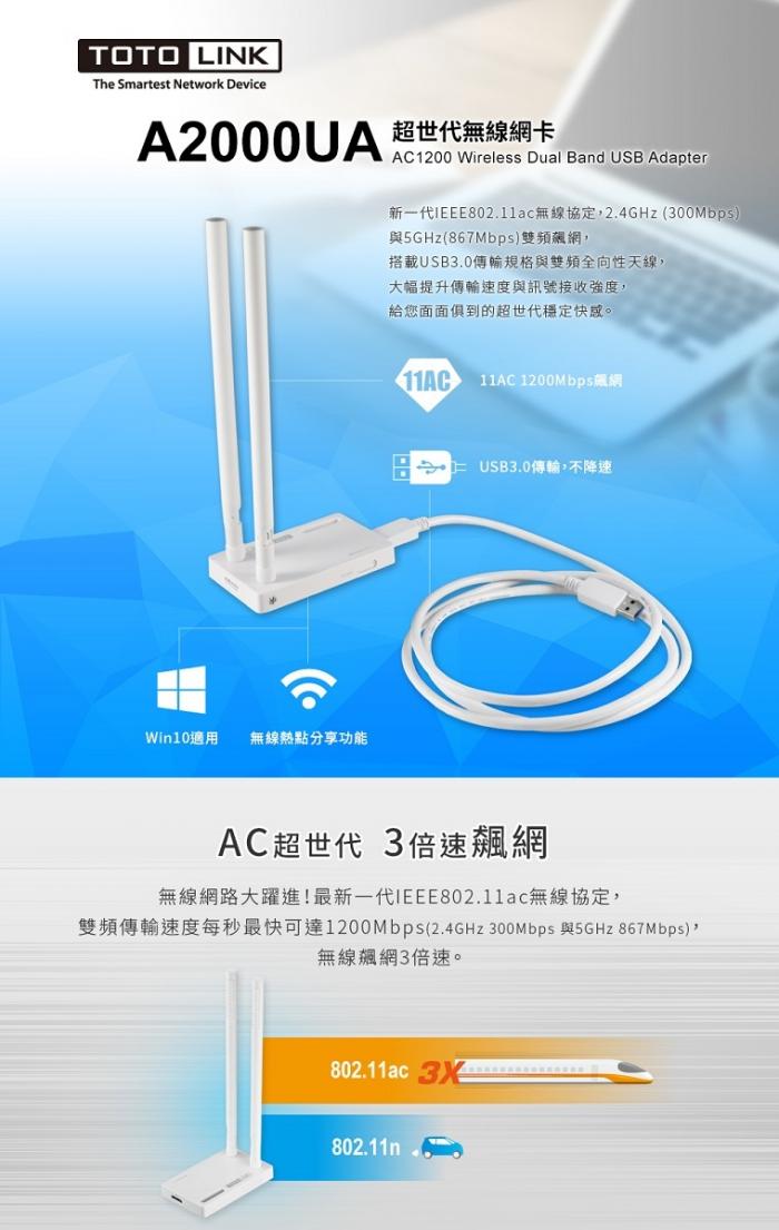 TOTOLINK A2000UA (300+876M) - 速易購電腦資訊社 統編：25556167